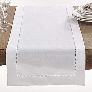 White Table Runner with Hemstitched Border - 16"x120" Oblong