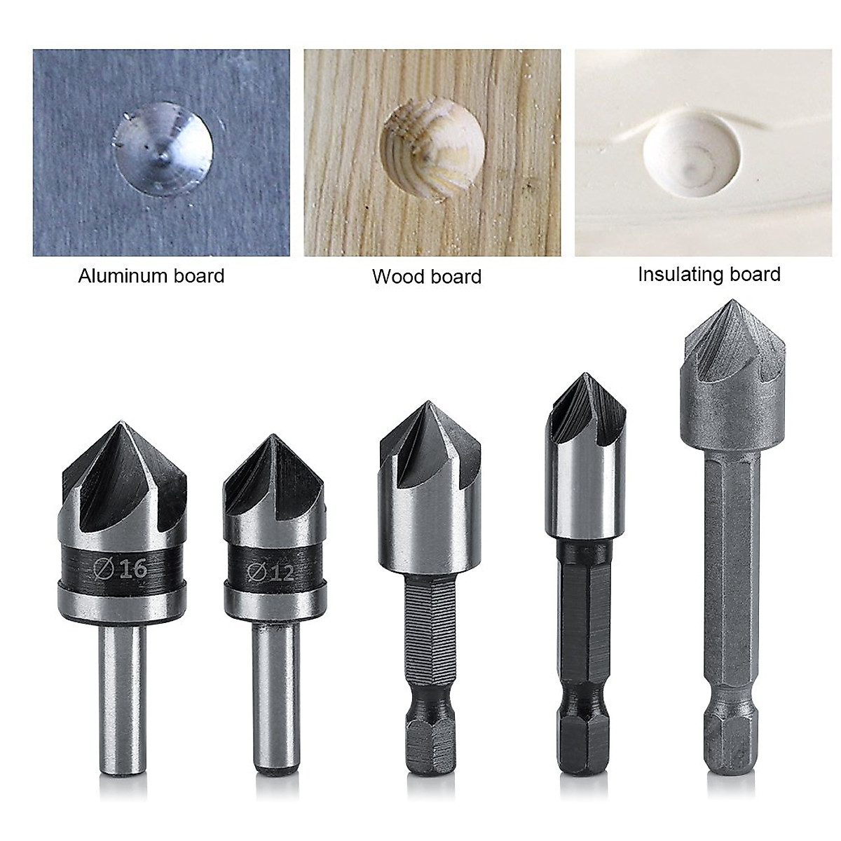 【𝐄𝐚𝐬𝐭𝐞𝐫 𝐏𝐫𝐨𝐦𝐨𝐭𝐢𝐨𝐧】 Countersink Drill Bit Set, 5 Pcs/Set High Speed Steel Industrial Countersink Drill 5 Flutes Woodworking Chamfering Cutter