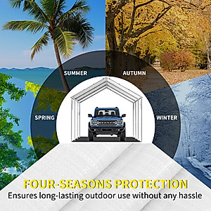 12x20 Ft Carport Canopy Replacement Cover for Canopy Tent Car Tent Garage Shelter Top Tarp White Portable Carport with 120lbs Tensile Strength Ties (Only Top Cover, Frame is not Included)