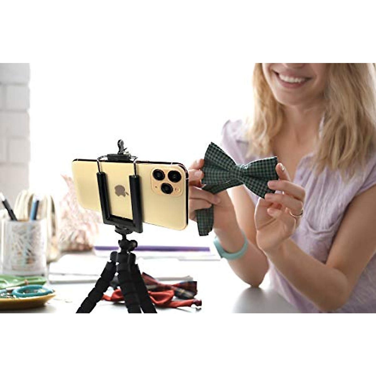 DaVoice Tripod Phone Mount 1/4" Screw Adapter, Compatible with iPhone Samsung and Cell Phones, Adjustable Smartphone Holder Attachment Clip for Tripod Camera Stand, Sturdy Universal Clamp (Black)