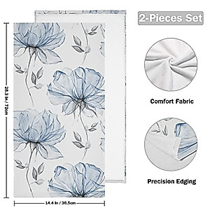 Jucciaco Blue Hand Towel for Bathroom Kitchen, Absorbent Blue Floral Flowers Bath Hand Towels Decorative, Soft Polyester Cotton Towels for Hand, 28x14 inches, Set of 2