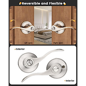 Gobrico 10 Pack Privacy Keyless Door Handles in Satin Nickel, Interior Bath and Bed Door Lever, Drop Style Heavy Duty Brushed Nickel Door Knobs