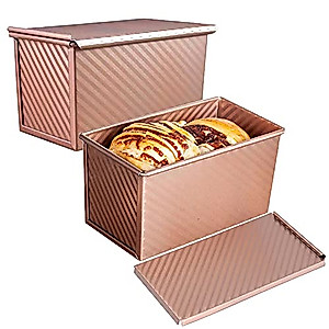 EGEN Bread Pan Loaf Pan for Baking with Lid, Non-Stick Carbon Steel Baking Bread Toast Mold Loaf Baking Pan Set (Golden-2Pcs)