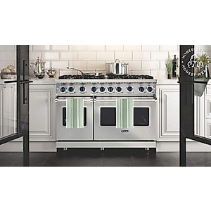 HONEST WEAVE GOTS Certified Organic Cotton Kitchen Hand and Dish Towel Sets - Oversized 20x30 inches, Fully Hemmed, in Designer Colors, 6-Pack, Sage Stripe