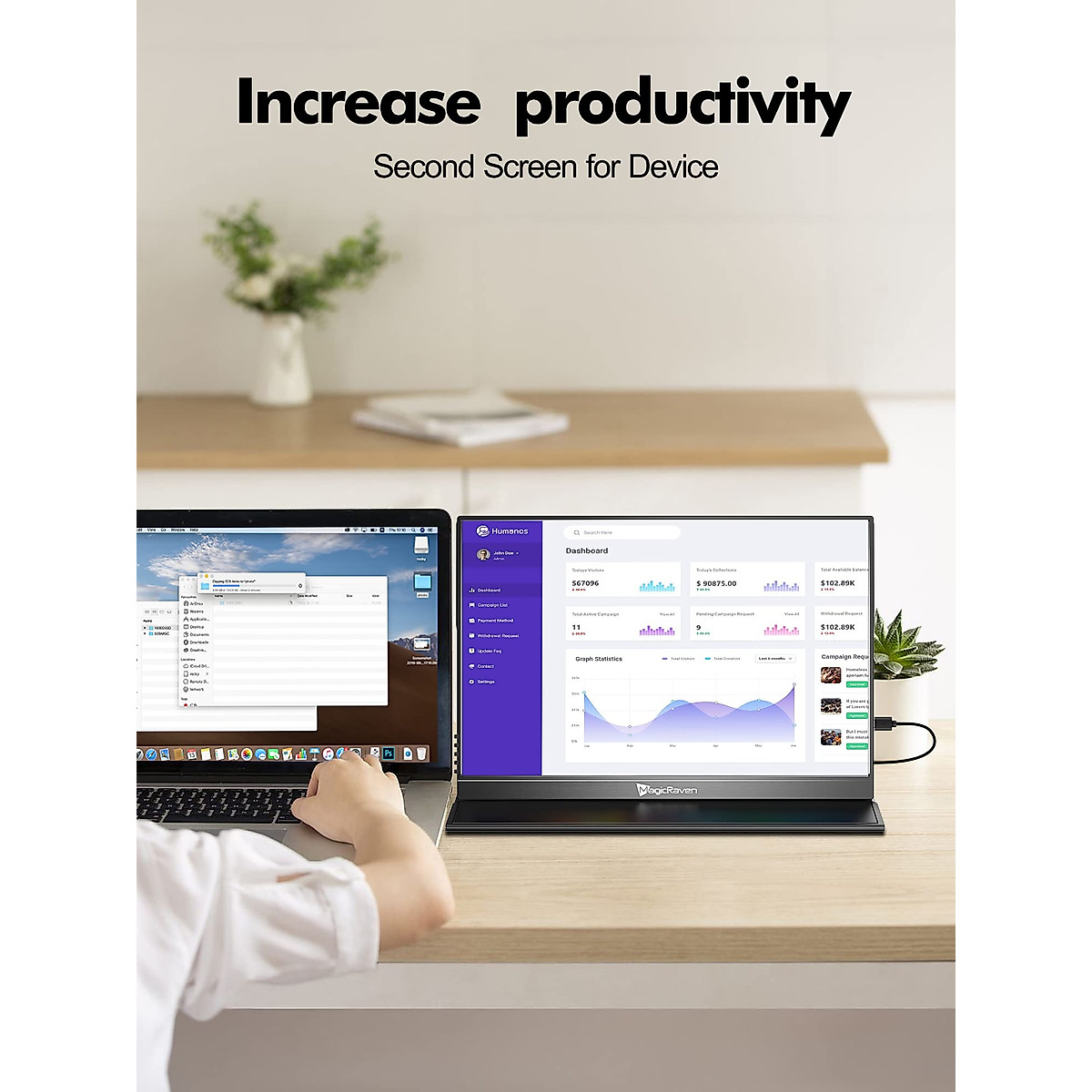 4K Portable Monitor, MagicRaven 16" 3840*2400 IPS Laptop Monitor, 1500:1, 400 Nits Screen USB C HDMI Computer Gaming Display with Speakers & Smart Cover, Travel Monitor for PC Phone PS5/4 Xbox Switch