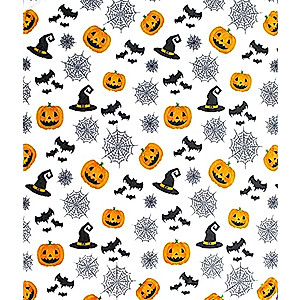Haunted Halloween Throw Blanket: Spider Webs Witch's Hat Black Bats and Decorated Pumpkins Print on Soft Velvet Fleece Throw Blanket