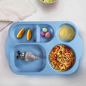 shopwithgreen Divided Plates for Kids Adults, 12 Inch (4PCS) Unbreakable Wheat Straw Section Plates, Large Lightweight Reusable Compartment Lunch Trays, BPA Free Dishwasher & Microwave Safe