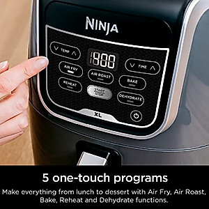 Ninja AF150AMZ Air Fryer XL, 5.5 Qt. Capacity that can Air Fry, Air Roast, Bake, Reheat & Dehydrate, with Dishwasher Safe, Nonstick Basket & Crisper Plate and a Chef-Inspired Recipe Guide, Grey