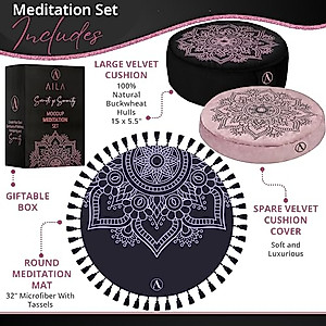 Aila Meditation Pillow Set With Mat & Extra Cushion Cover – Luxurious Meditation Accessories Spiritual Decor Round Zafu Cushion Meditation Chair – Meditation Floor Pillow for Women Yoga and Meditation