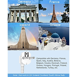 European Travel Plug Adapter with USB, WRXDMC Adapters for Travel Europe, US to Europe International Power Adapter Travel Essentials with 6 Outlets 3 USB for EU Spain France Germany Iceland Greece