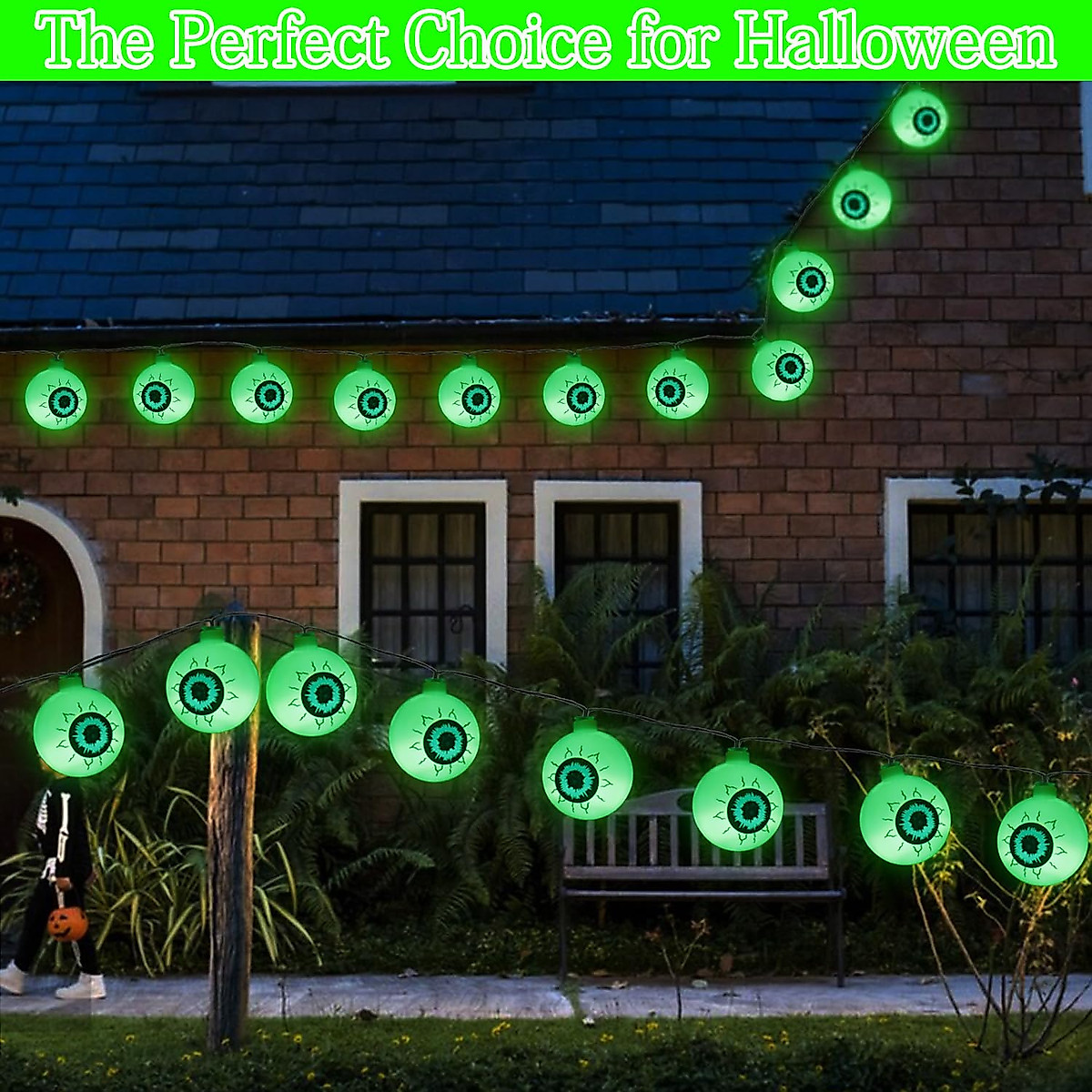 Halloween Decorations Solar Eyeball String Lights Outdoor, Solar Halloween Lights with 30 LED Scary Green Eyeballs, Waterproof Solar Halloween String Lights for Garden Tree Patio Yard Party Decor