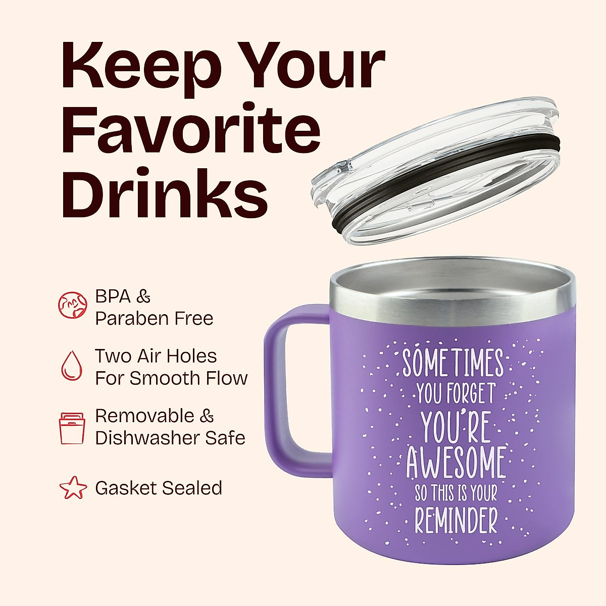 Inspirational Gifts for Women –Stainless Steel Coffee Purple Mug/Tumbler 14oz “Sometimes You Forget You’re Awesome” – Idea, Thank You, Motivational, Best Friend, Her, Female, Friendship, Birthday