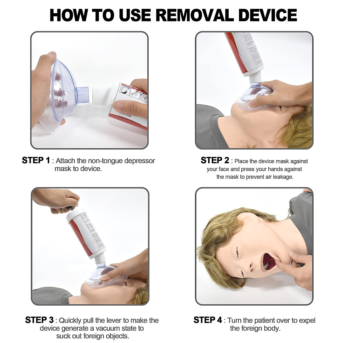 DCome 1 Pack Child Removal Device for Removing Obstructed Objects, Portable Device for Toddlers and Kids, Safe and Effective Infant First Aid Kit, Easy to Use, Equipped with Different Size Masks