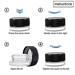 NC 10Pcs 3ml Glass Pot Jars Round Clear Leak Proof Glass Cosmetic Container Jars with Black Lids for Sugar Scrub, Cream, Bath Salt, Slime(0.1oz)