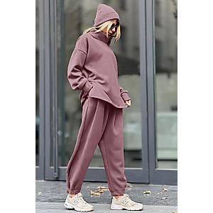 PRETTYGARDEN 2 Piece Outfits For Women Fall Long Sleeve Tracksuit Set High Neck Pullover Shirts Pockets Pants Y2K Sweatsuits (Purple Red,Medium)