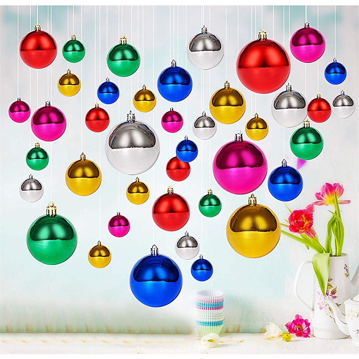 ALIMITOPIA 24pcs Christmas Ball Baubles 1.2 inches Shatterproof Plastic Hanging Balls Pendant for Xmas Tree Decoration (Tiny Size;Lime Green)