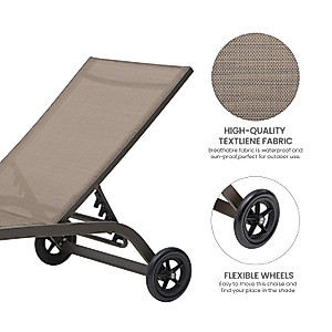 VredHom 2 PCS Outdoor Chaise Lounge Chair, Aluminum Reclining Adjustable Patio Lounge Chairs w/6-Position Backrest Adjustment, Wheels