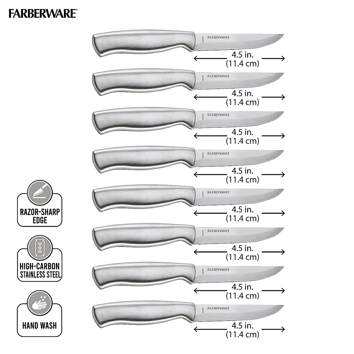 Farberware Stainless Steel Steak Knife Set, 8-Piece, Stainless Steel