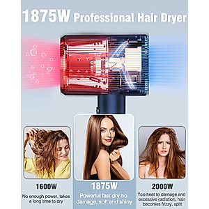 CENJOY Hair Dryer - 1875W Negative Ion Hairdryer with Diffuser, 2 Heating/2 Speed/Cool Setting, Lightweight, Compact, Portable, Quiet for Home, Travel