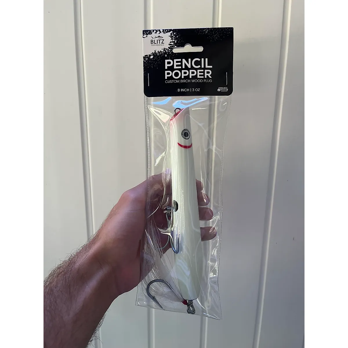 Blitz Performance Pencil Popper Topwater Fishing Lure Wooden Plug (Bone)