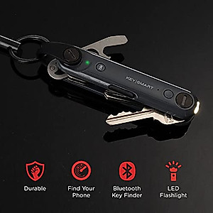 KeySmart Max Trackable Smart Key Organizer - Tile Tech Compact Keychain Key Holder, LED Flashlight, Tile Bluetooth Key Finder, Attach Car Key Fob, Keychain Accessories (up to 14 Keys, Steel Gray)