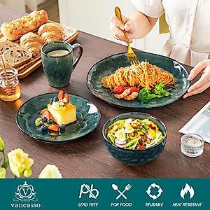 vancasso Starry 16 Pieces Green Dinnerware Set, Reactive Change Glaze Dinner Set, Plates and Bowls Set