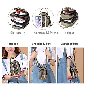 SILKAREA Women Canvas Cell Phone Purse Crossbody Bag Embroidered Small Shoulder Bags Handbags Credit Card Wallet Pouch (Army Green)