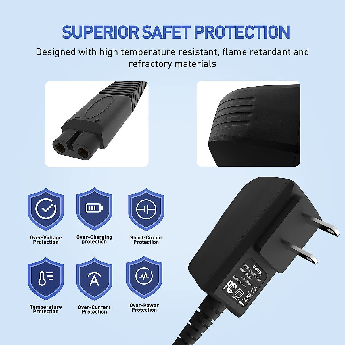 5V 1A Adapter for Andis Shaver AC Charger Power Cord, Compatible with 17150 TS-1 17220 17195 Profoil 17190 17165 17170 17205 17220 Lithium Titanium Plus TS-2 Replacement Pro Foil Shaver-5Ft