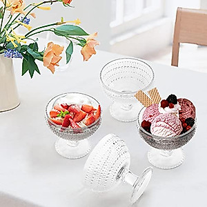 ZOOFOX 6 Pack Glass Ice Cream Bowl Set, 12 oz Footed Fruit Parfait Cups, Embossed Design Glass Dessert Bowls for Sundae, Ice Cream, Smoothie, Fruit, Salad, Yogurt, Cocktail, Snack