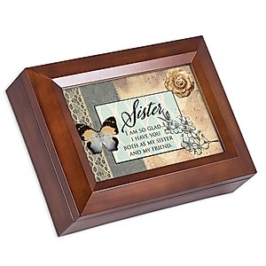 Cottage Garden Sister Glad I Have You As My Sister Wood Finish Jewelry Box Plays You are My Sunshine