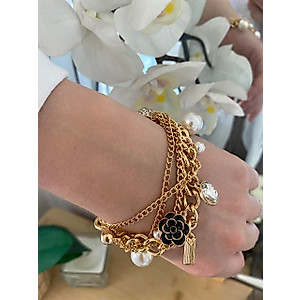 Fashion Jewelry designer inspired statement gold tone chain boho chic charm bracelet for women (Clover)