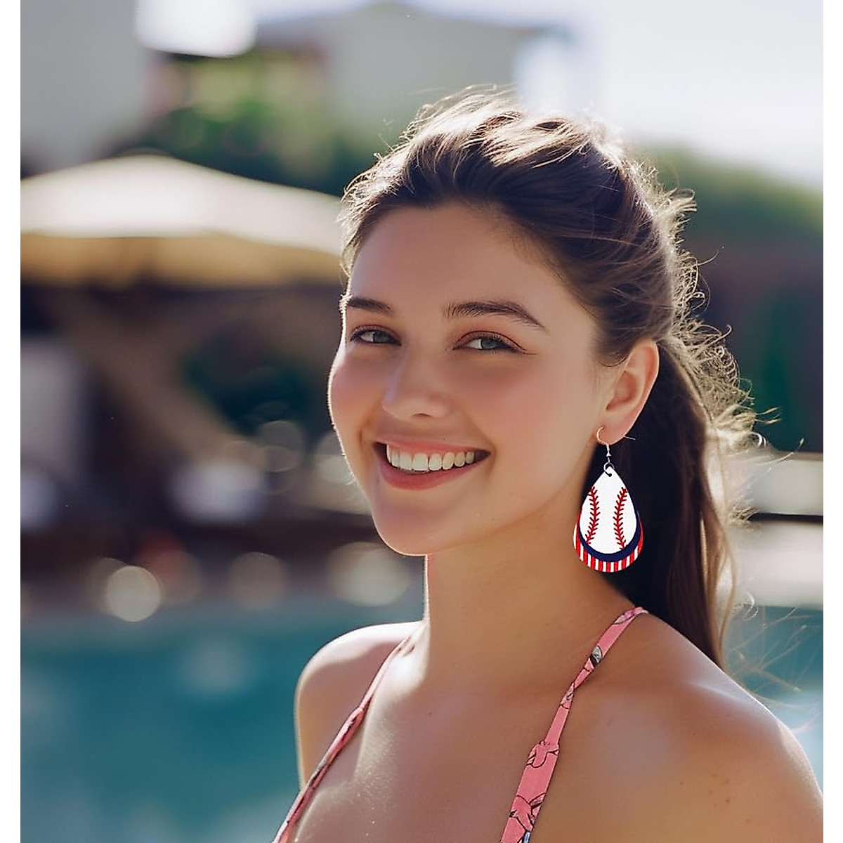 Pingyongchang 3 Pairs Lightweight Leather Earrings Set Bohemian Football Basketball Baseball Drop Dangle Earrings Unique Sparkly Glitter Ball Earrings Sports Jewelry for Women-White Baseball