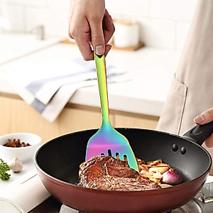 KYA35 14 PCS Rainbow Titanium Coating Cutlery Knives Block Set + KYA52B 7 PCS Stainless Steel Cooking Utensils Sets with Titanium Plated