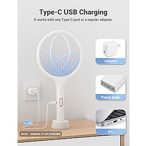 YISSVIC Electric Fly Swatter 4000V Bug Zapper Racket Dual Modes Mosquito Killer with Purple Mosquito Light Rechargeable for Indoor Home Office Backyard Patio Camping