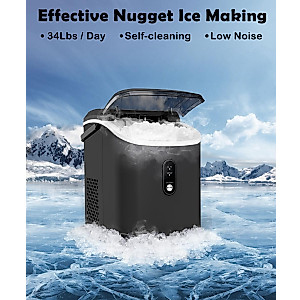 COWSAR Nugget Ice Maker Countertop, Chewable Pebble Ice 34Lbs Per Day, Crunchy Pellet Ice Cubes Maker Machine with Self Cleaning, Compact Portable Design for Home/Kitchen/RV/Office