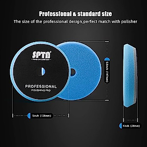 SPTA HD Buffing Polishing Pads, 5 Inch Orbital Buffer Pads Hook and Loop Buffing Pads, Foam Polish Pad 5 Grits from Coarse to Fine for 5 Inch DA Rotary Polisher Compounding, Polishing and Waxing