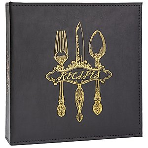 COFICE Recipe Binder – 8.5x11 3 Ring Blank Family Recipe Book Binder Kit to Write in Your Own Recipes with PU Faux Leather Cover and Plastic Sleeves (Black)