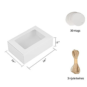 Soap Box, COTOPHER 30Pcs Small Soap Packaging Boxes 3.5x2.35x1.2 Inch Mini Kraft Boxes with Window Soap Boxes for Homemade Soap Candy Chocolate Bakery Cookies Soap Packaging