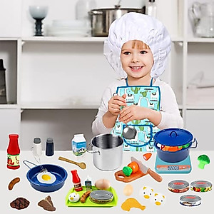 Holycco Pretend Play Kitchen Accessories Toys for Kids, Stainless Steel Play Pots and Pans Sets for Kids, Kids Kitchen Playset Accessories, Birthday Gift Toys for Girls Boys Ages 4 5 6 7 8