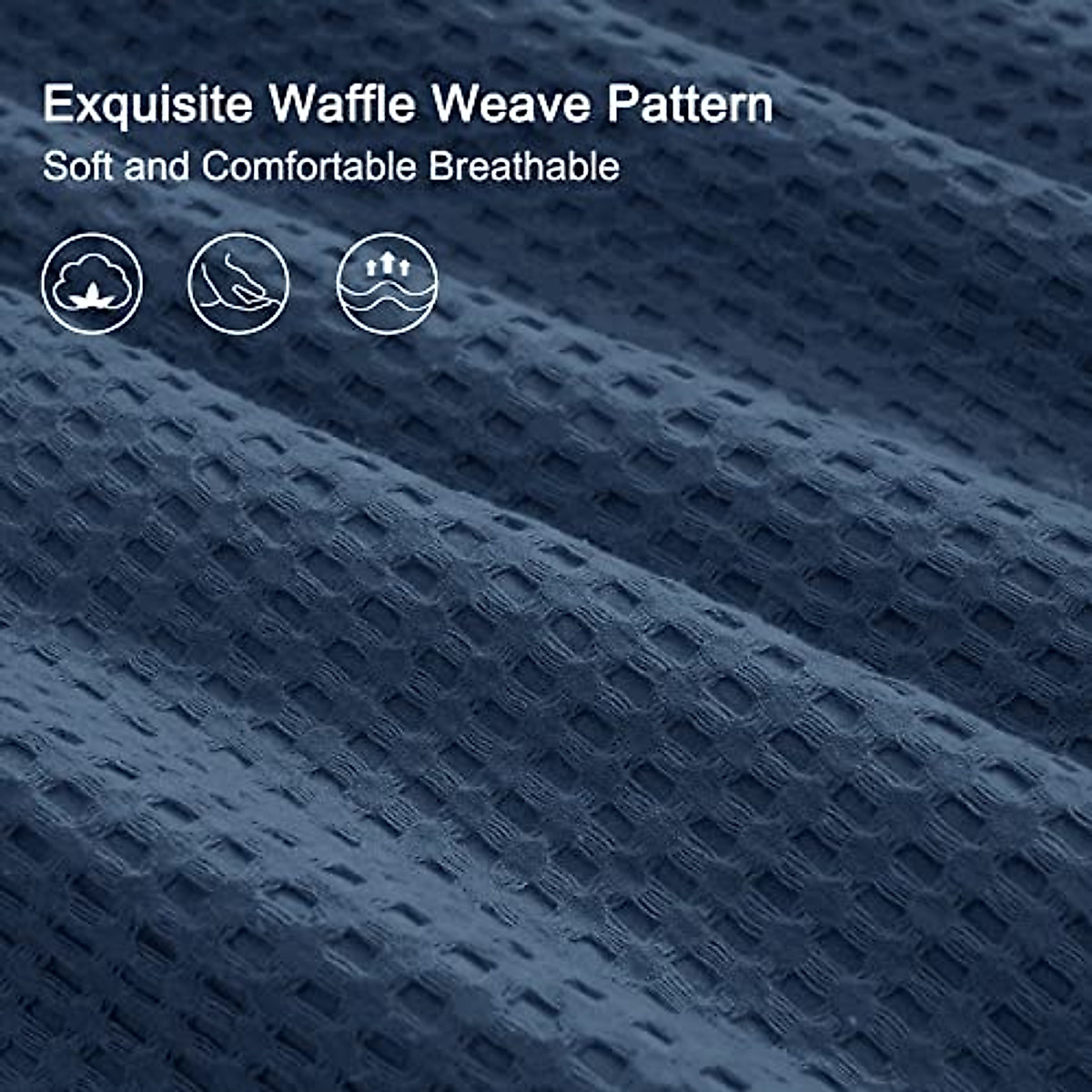 PHF Waffle Duvet Cover Queen Size, Ultra Soft Cotton Blend Comforter Cover Set, Comfy Breathable and Decorative Duver Cover Set with Pillow Shams Bedding Collection, 90"x90", Navy Blue