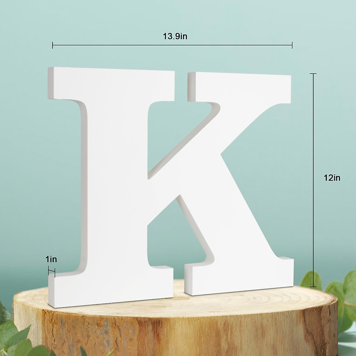 12 Inch White Wood Letters, Extra Large Unfinished Wooden Letters for Wall Decor, Printable Alphabet Letters Free Standing Solid Letters for Home Bedroom Wedding Birthday Party DIY Craft, Letter K