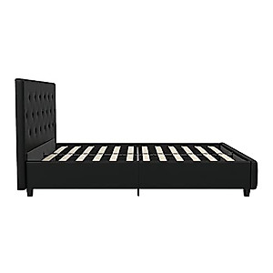 DHP Dakota Upholstered Platform Bed with Diamond Button Tufted Headboard and Footboard, No Box Spring Needed, Queen, Black Faux Leather
