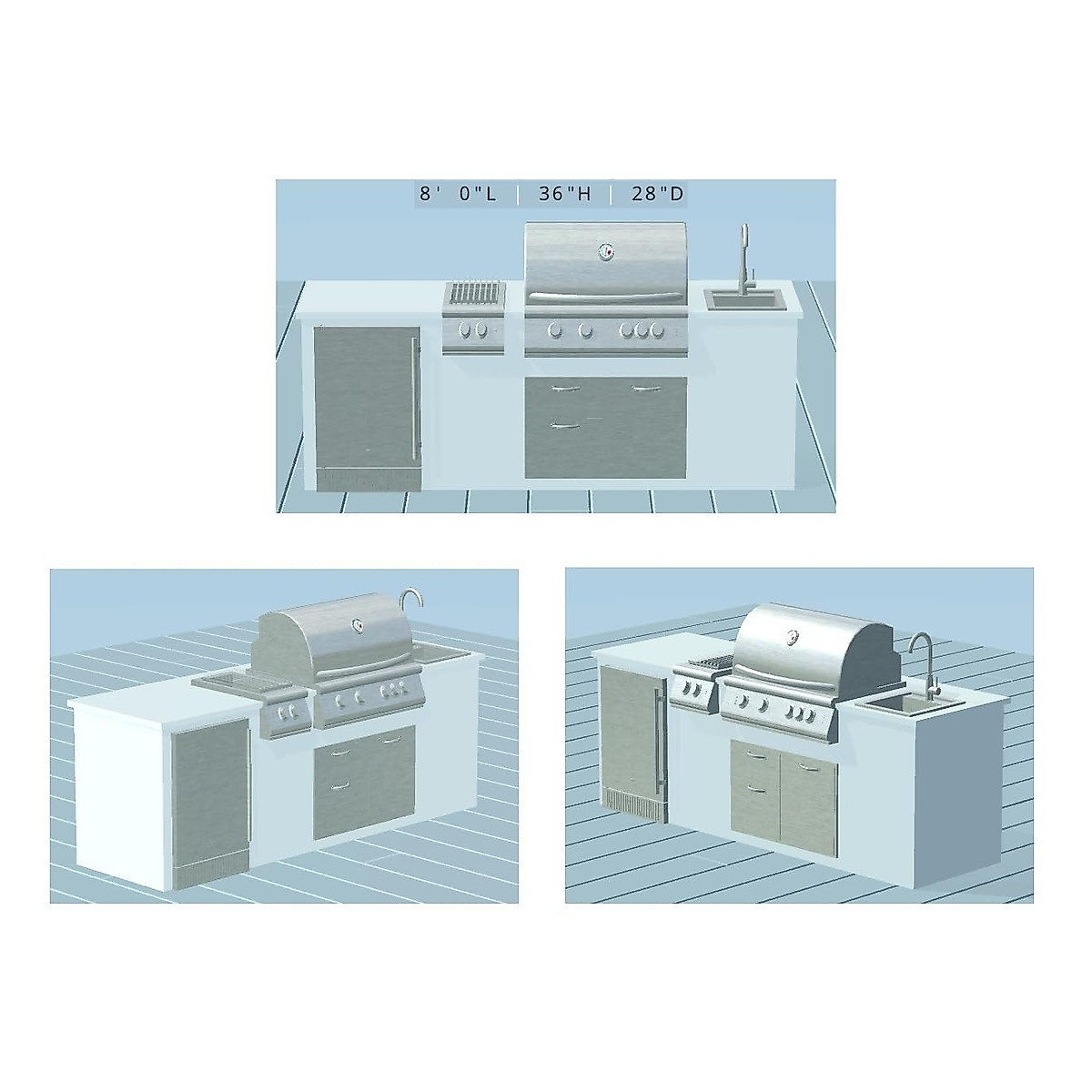 AMS Fireplace | Summerset Sizzler Pro 32" Built-in Liquid Propane Grill Package-3 | Double Side Burner | 3-Drawers & Access Door Combo | Stainless Steel Drop-in Sink & Hot/Cold Faucet, and More