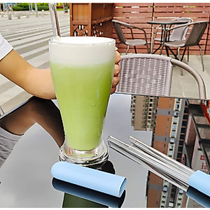 NEBYWOLD Reusable Glass Wide straw Boba Drinking Straws Fat Straws Smoothie/Bubble Tea/Milkshakes Straws with 2 Cleaning Brush & Carry Bag 14mm/8.85 in Environmentally Friendly (2+2/14mm)