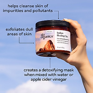 Sky Organics - Indian Healing Clay, 16 oz - Detoxifying Bentonite Clay Powder - Exfoliating Face Mask - Pore Cleaner - Combination & Oily Skin - Natural, Vegan & Cruelty Free - Skin Care