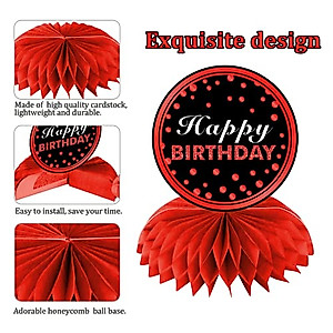Red and Black Birthday Decorations Table Honeycomb Centerpieces, 8Pcs Red Black Happy Birthday Table Topper Sign Party Supplies for Men Women, 16th 21st 30th 40th 50th 60th Birthday Table Décor