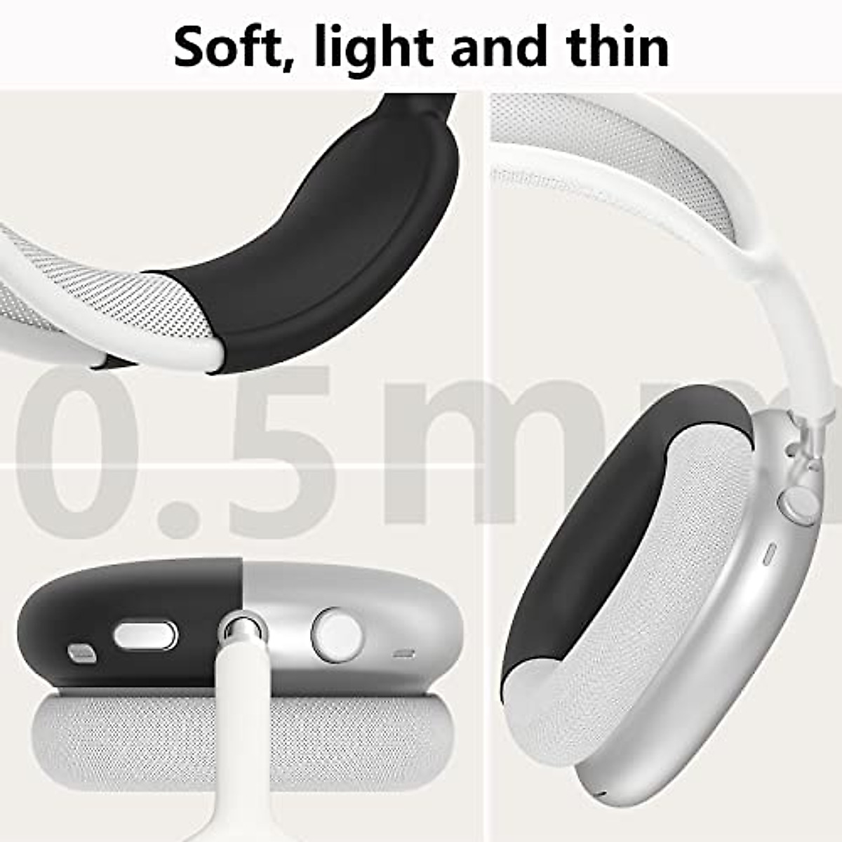 Silicone Case Cover for AirPods Max Headphones, Anti-Scratch Ear Pad Case Cover/Ear Cups Cover/Headband Cover for AirPods Max, Accessories Soft Silicone Skin Protector for Apple AirPods Max (Black)