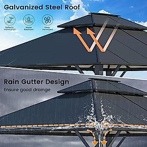 CASAINC Hardtop Gazebo 10x12 FT, Hardtop Gazebos with Double Roof, Aluminum Frame Permanent Outdoor Canopy, Patio Gazebo with Mosquito Netting for Patio Lawn Garden