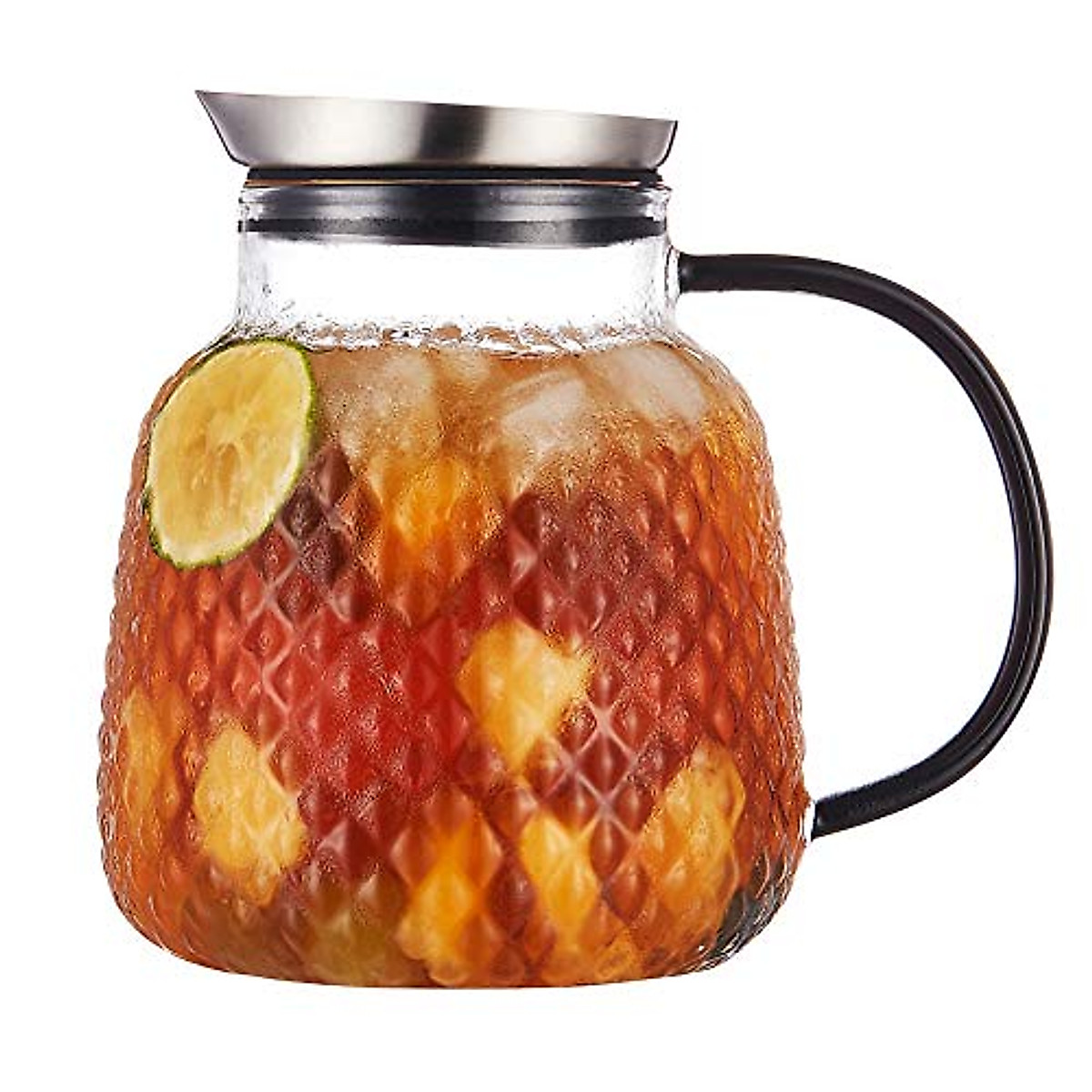 Purefold 40 ounces “Pineapple Series” Glass Pitcher with Stainless Steel Lid, Hot and Cold Water Carafe, Fruit Tea Coffee Maker, Ice Tea Pitcher, Juice Jar