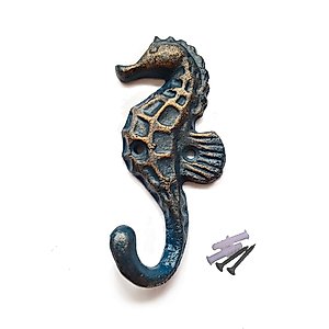 WINTENT Turquoise Patina Cast Iron Seahorse Wall Hooks